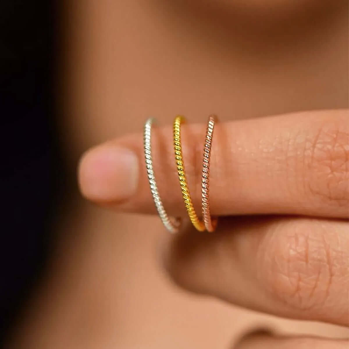 Basic Stacking Ring Set 925 Sterling Silver Twisted Band | JFW – JewelsForWomen