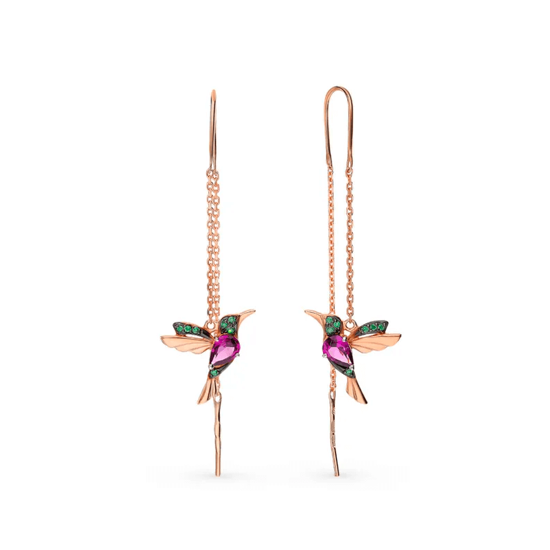 Hummingbird Dangle Chain Earrings Sterling Silver with CZ | JFW ...