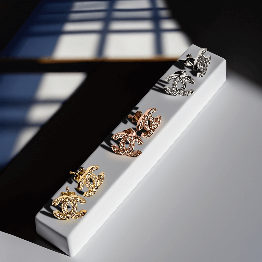 Classic CC Design Stud Earrings 18K Gold Vermeil 925 Sterling Silver ...