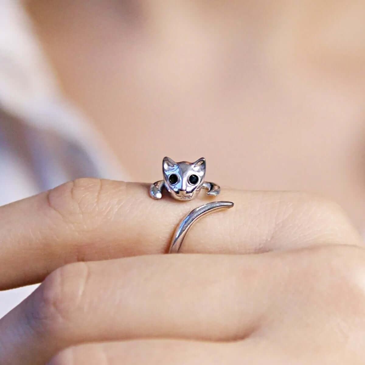 Cute Hugging Cat Open Ring in Sterling Silver Adjustable Size | JFW ...