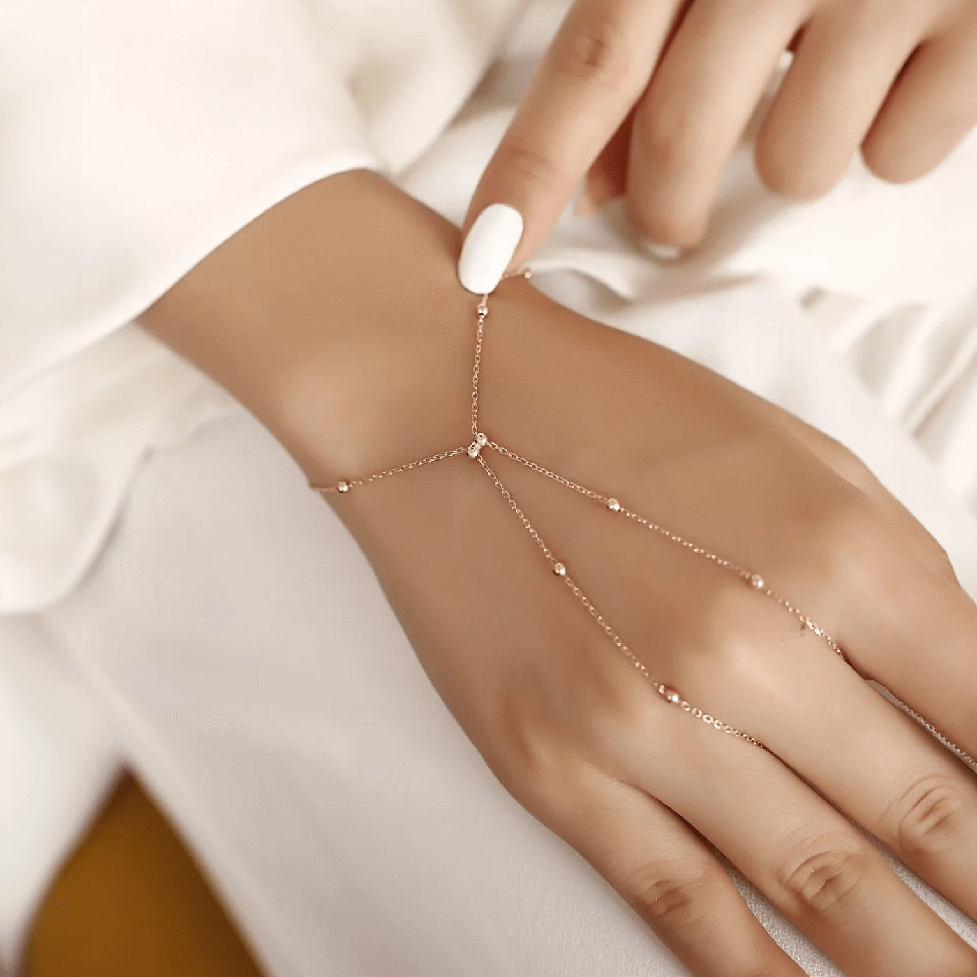 Beaded Hand Chain Bracelet 925 Silver Body Jewelry | JFW – JewelsForWomen