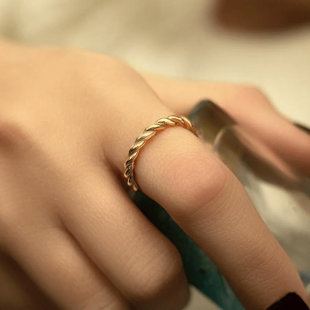Twisted Wire Ring Gold-Plated Silver Rope Design Band | JFW ...