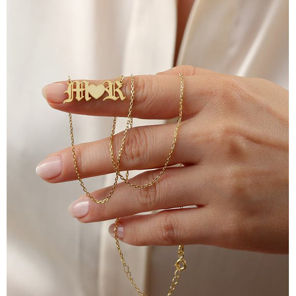 Gothic Initials Necklace Gold-Plated Silver Heart Pendant | JFW ...
