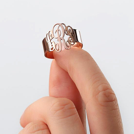 Open Script Monogram Ring Silver Wide Band with Custom Initials | JFW ...