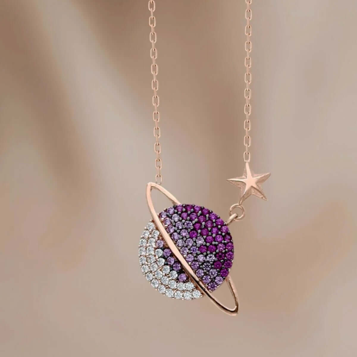 Saturn Planet Chain Necklace Black Cubic Zirconia in 925 Silver | JFW ...